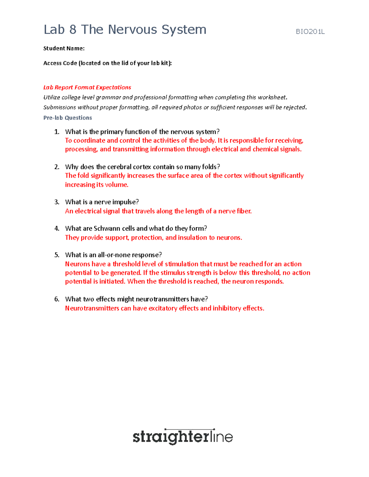 BIO201L Lab 8: Exploring the Nervous System and Reflexes - Studocu