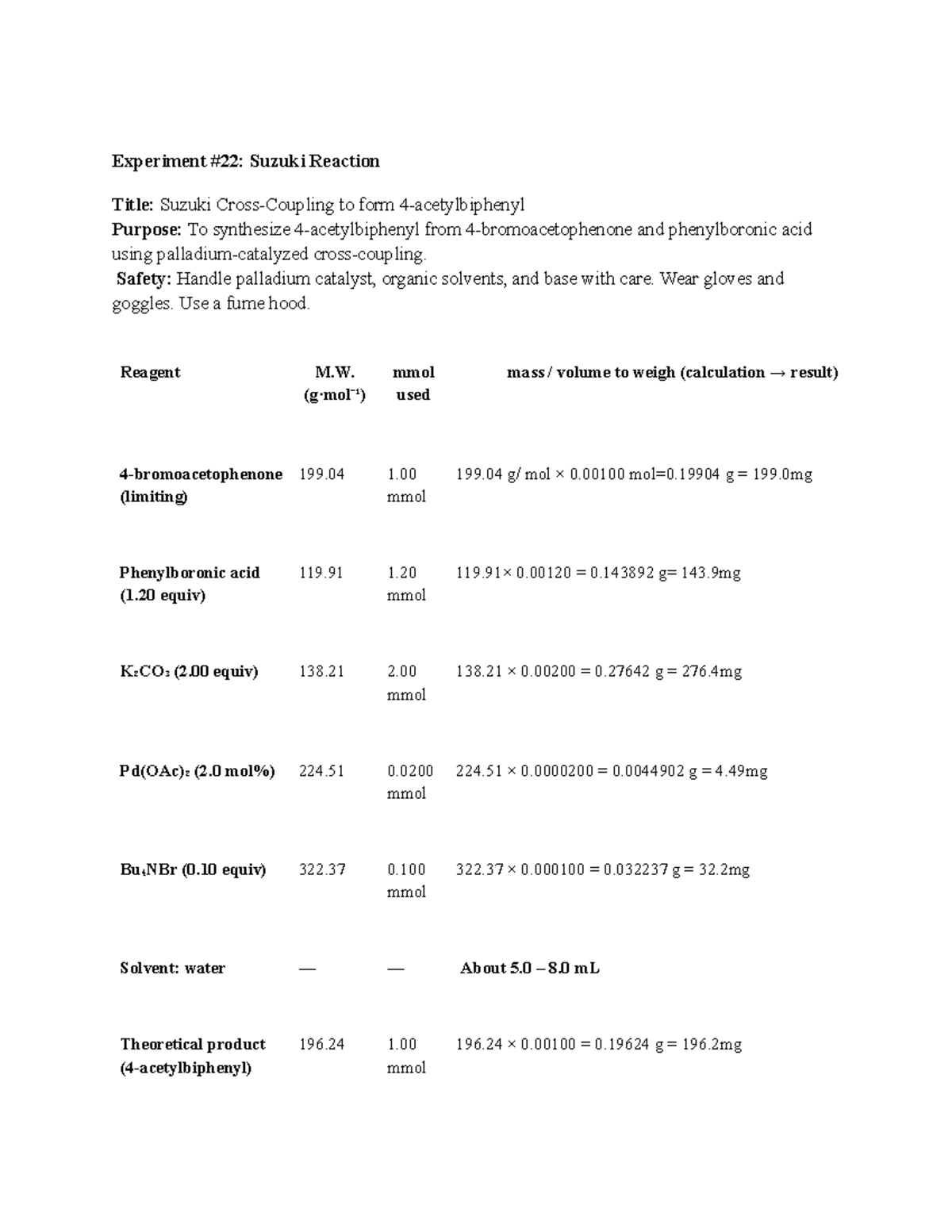 LAB D: Suzuki Reaction Experiment Notes - Studocu