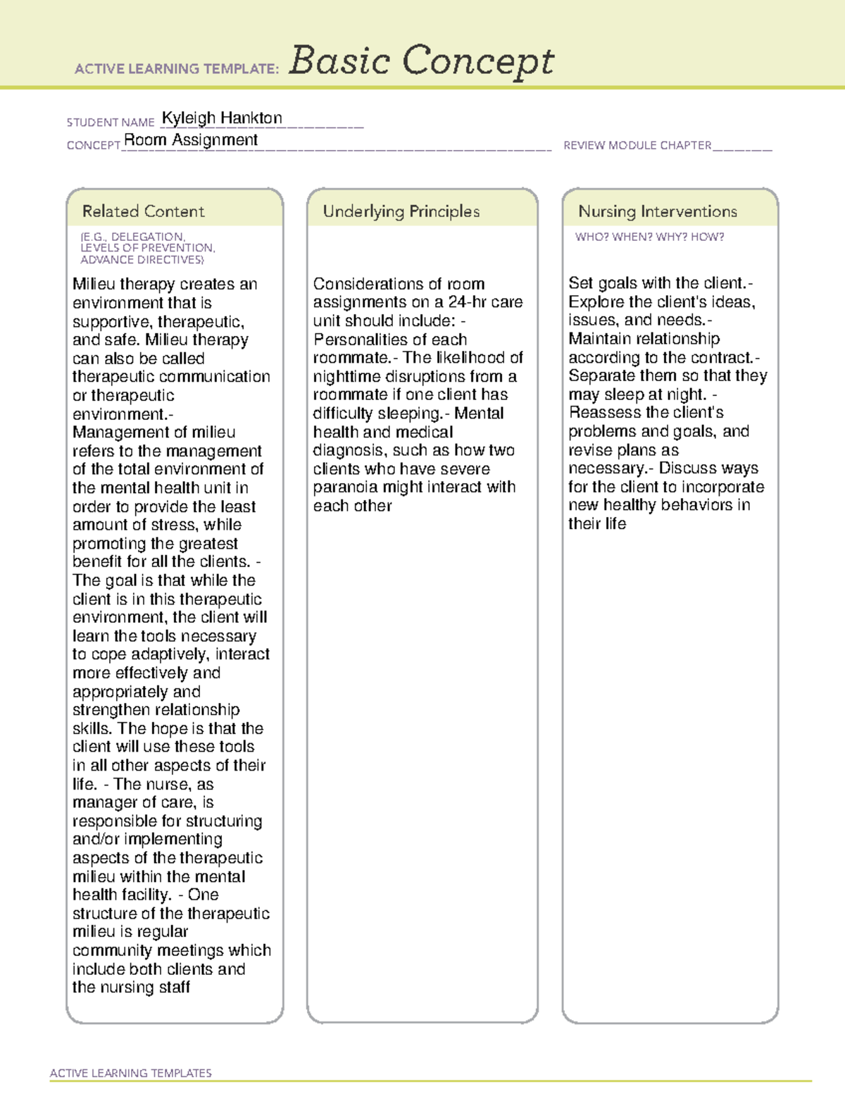 Room Assignment - ATI Active Learning Templates Review Guide - Studocu