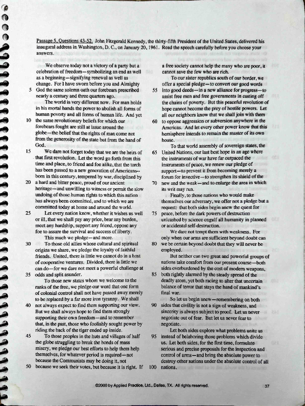 Kennedy Inaugural Address MC Questions (Passage 5) - Studocu