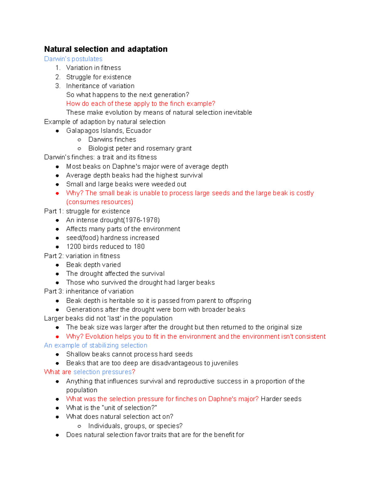 AN102 Natural Selection and Adaptation: Key Concepts and Examples - Studocu