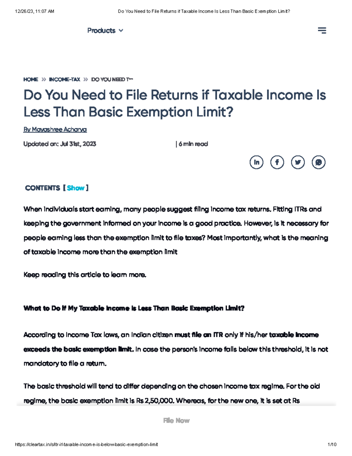 Do You Need to File Returns if Taxable Income Is Less Than Basic ...