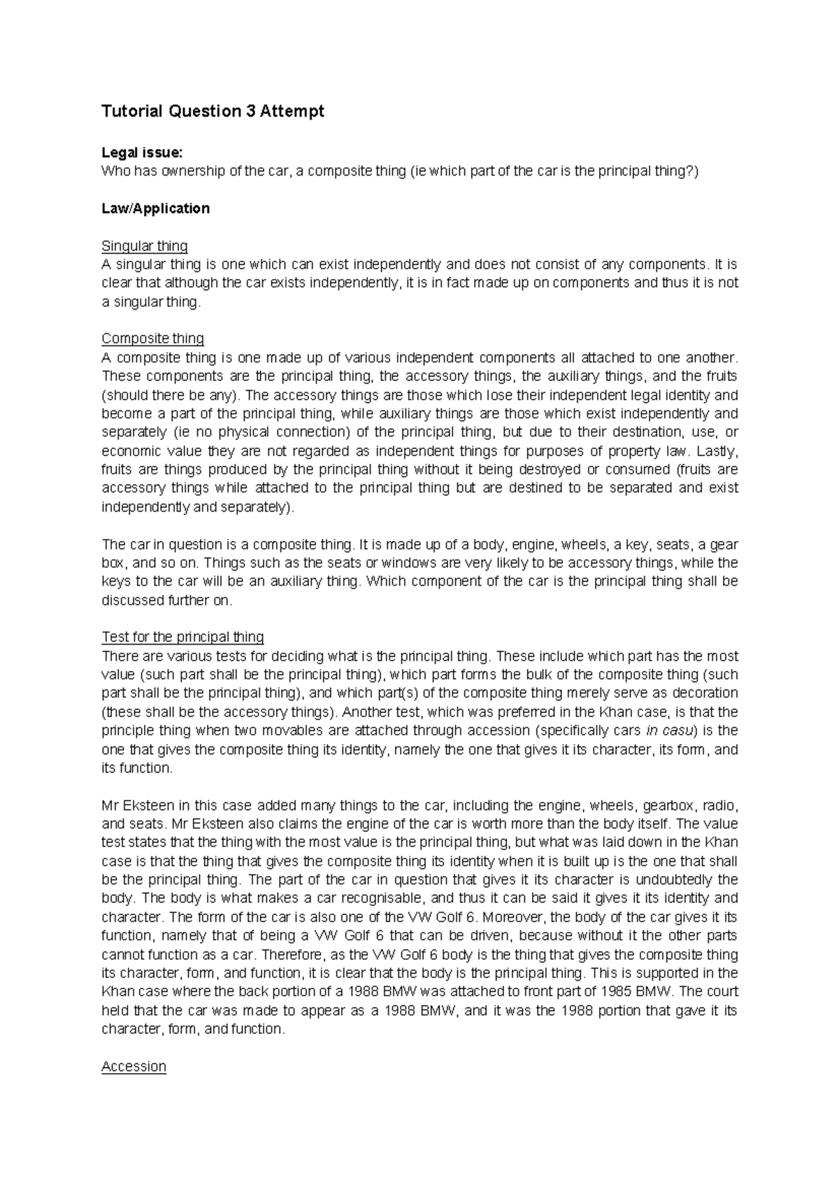 TUT 3 Composite Thing Tutorial: Understanding Ownership in Law - Studocu