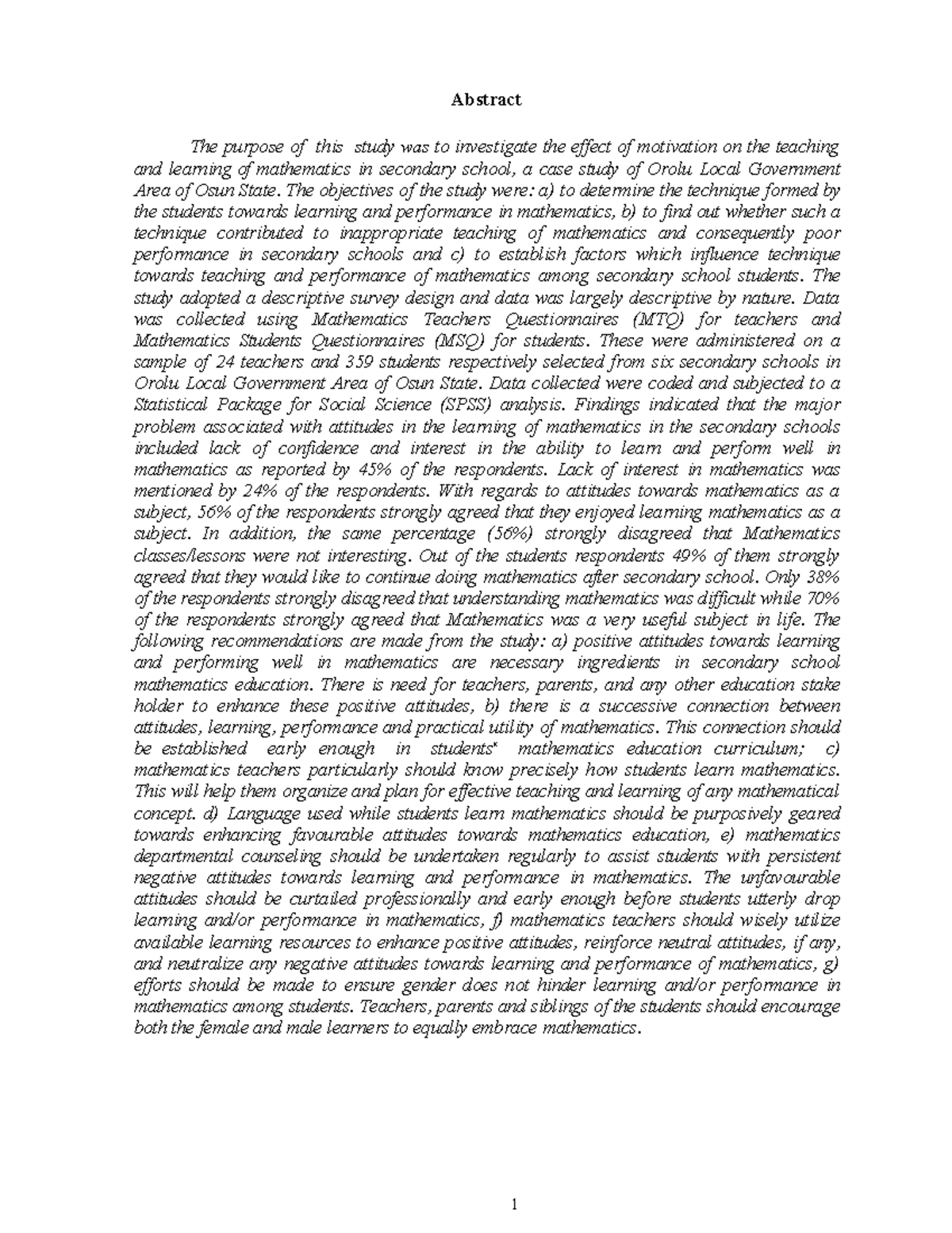 Investigating Motivation's Impact on Secondary School Math Learning: A ...