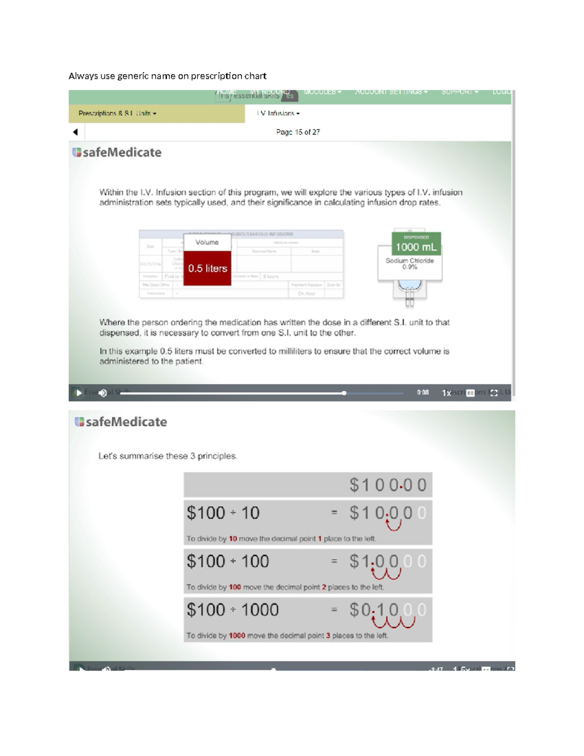 Safe Medicate Notes - NFDN 1002 - Always use generic name on ...