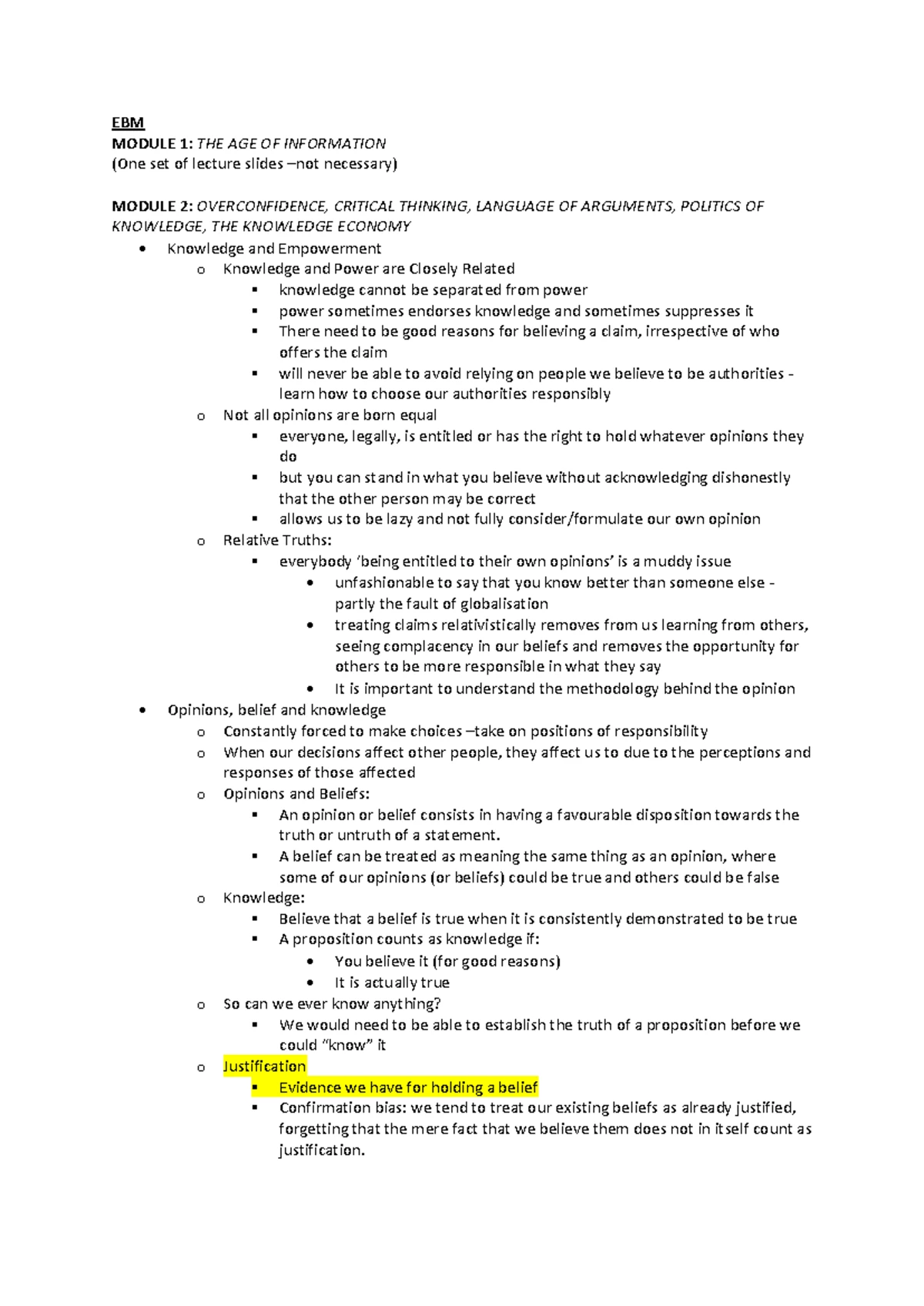 EBM Module 1-12 Notes - EBM MODULE 1: THE AGE OF INFORMATION (One set ...
