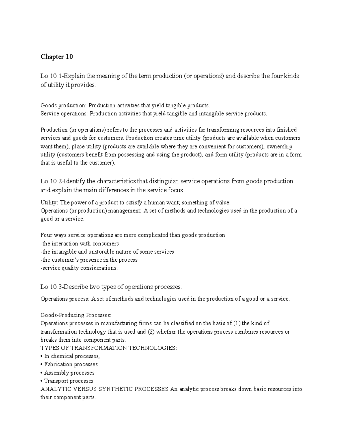 SFU-Bus 201-Chapter 10 Operations & Production Notes - Studocu