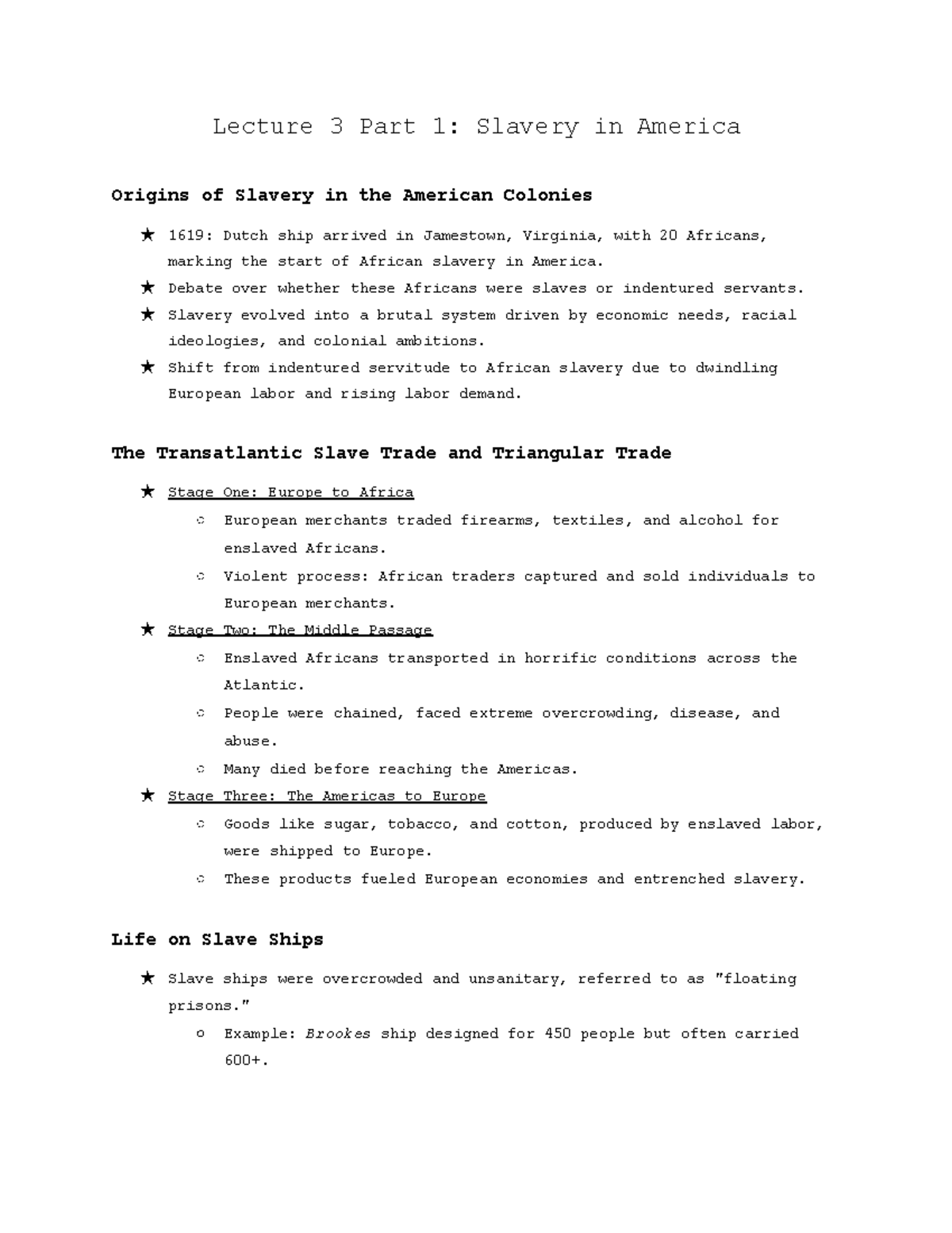 U.S History I- Lecture 3 Part 1 Slavery in America - Lecture 3 Part 1 ...