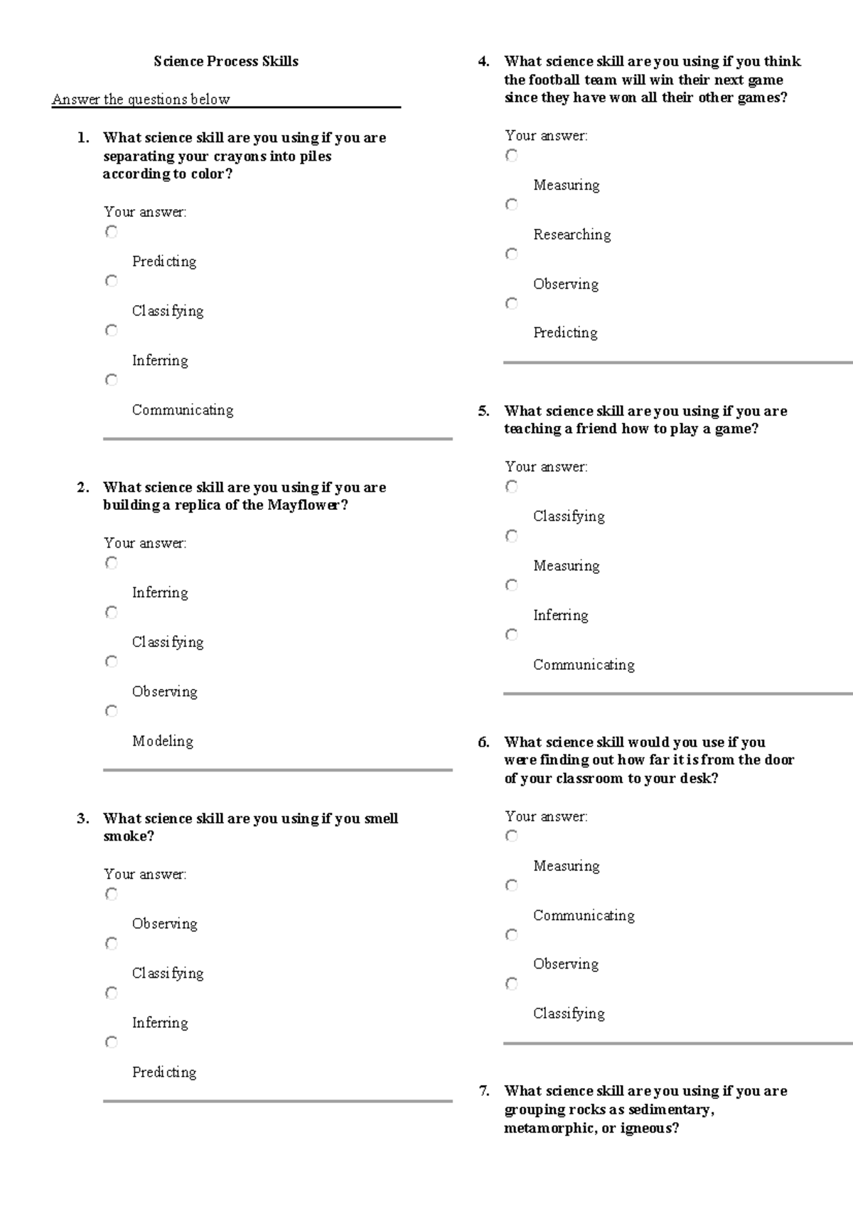 268849601 Science Process Skills Quiz Answers and Activities - Studocu