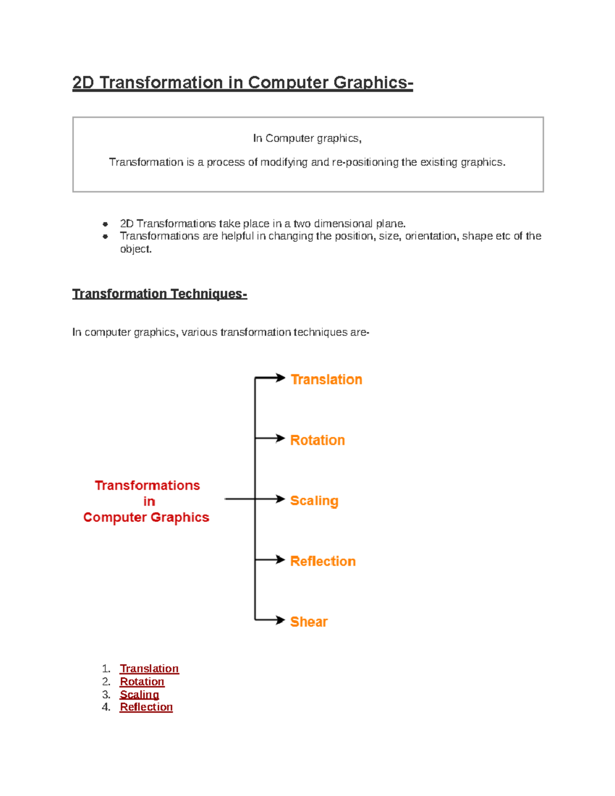 2D Transformations in Computer Graphics - Unit 2 Overview and Practice ...