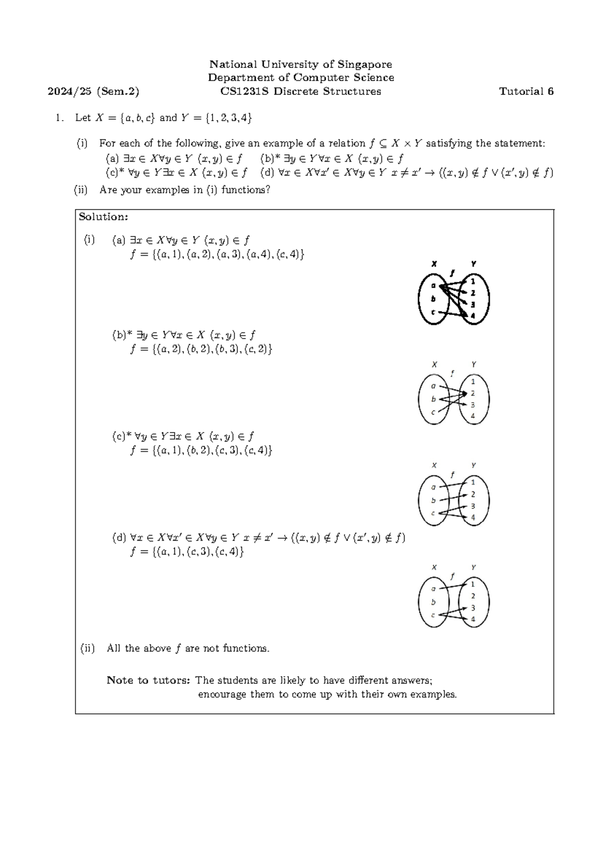 (Sem.2) CS1231S Discrete Structures Tutorial 6 Solutions and Examples ...