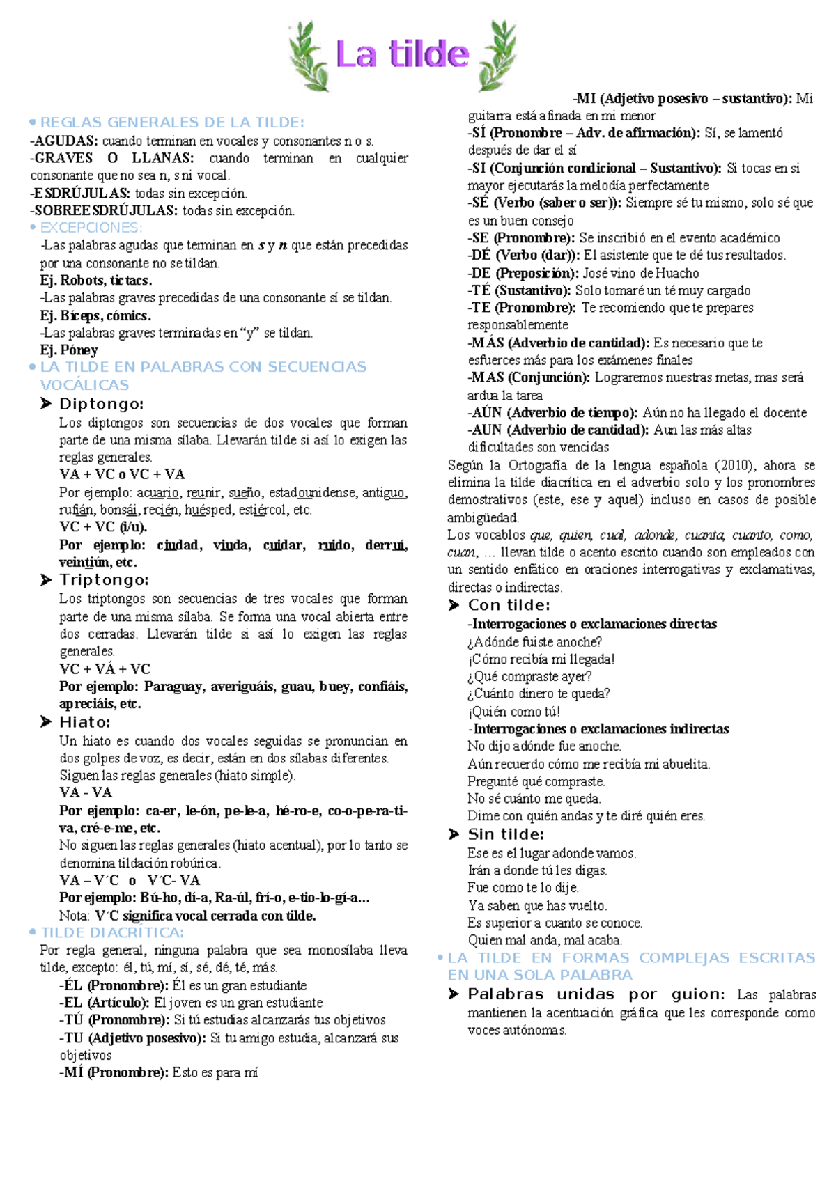REGLAS DE LA TILDE: Generalidades y Excepciones en Español - Studocu