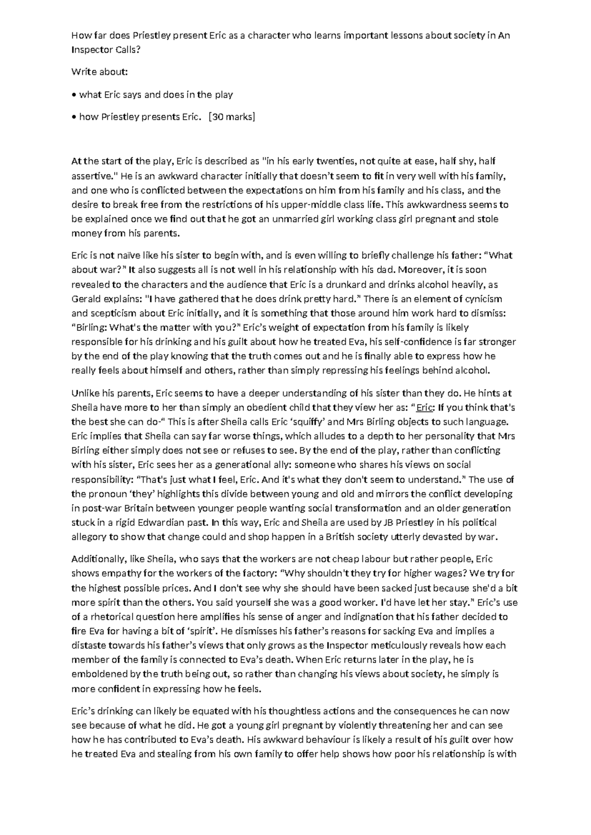 Eric's Character Evolution in An Inspector Calls (AIC 2022) - Studocu