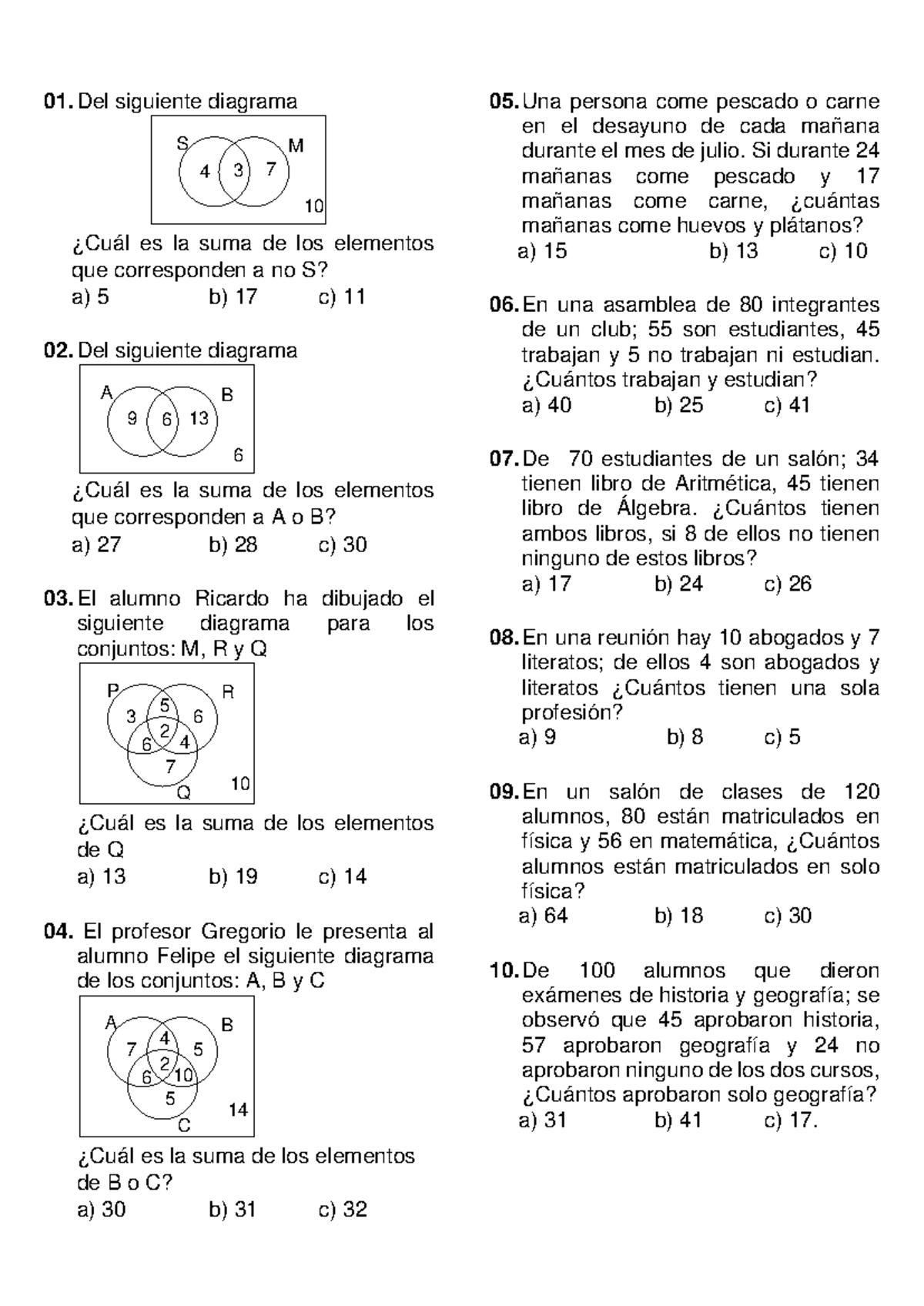 0CIW04 - Problemas de Matemática: Ejercicios de Conjuntos y Sumas - Studocu
