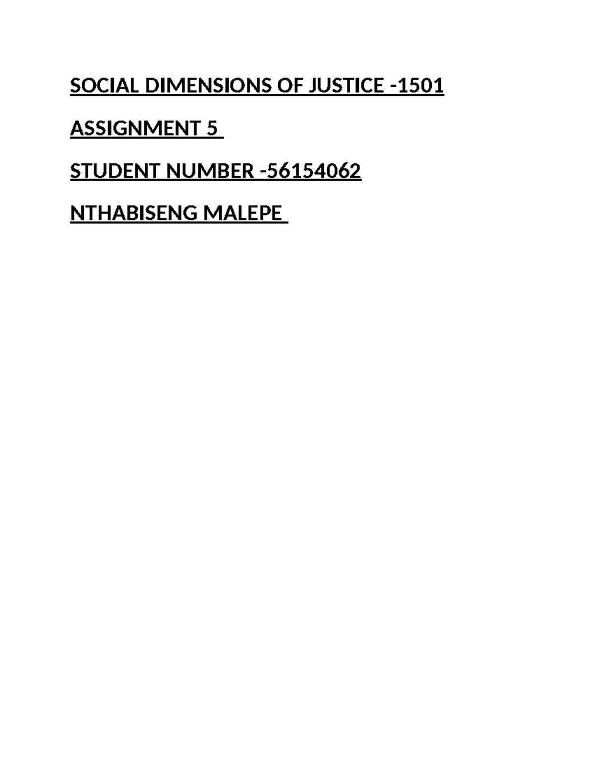 SOCIAL DIMENSIONS OF JUSTICE 1: ASSIGNMENT 5 ANALYSIS - Studocu