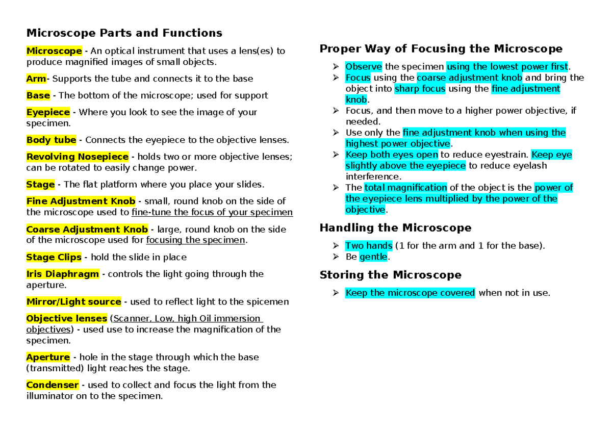 Microscope Parts and Functions - Microscope Parts and Functions ...