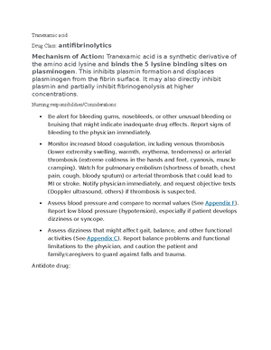 DRUG Study - DRUG NAME CLASSIFICATION MECHANISM OF ACTION INDICATION ...