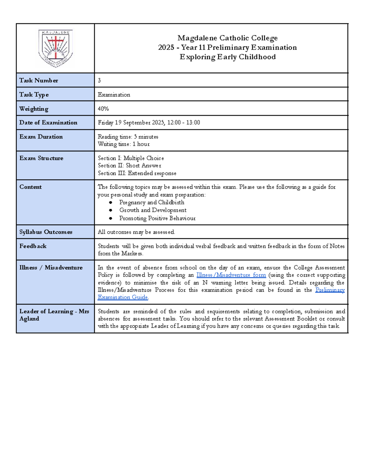 EEC 2025 Year 11 Prelim Exam Notes: Early Childhood Task 3 - Studocu