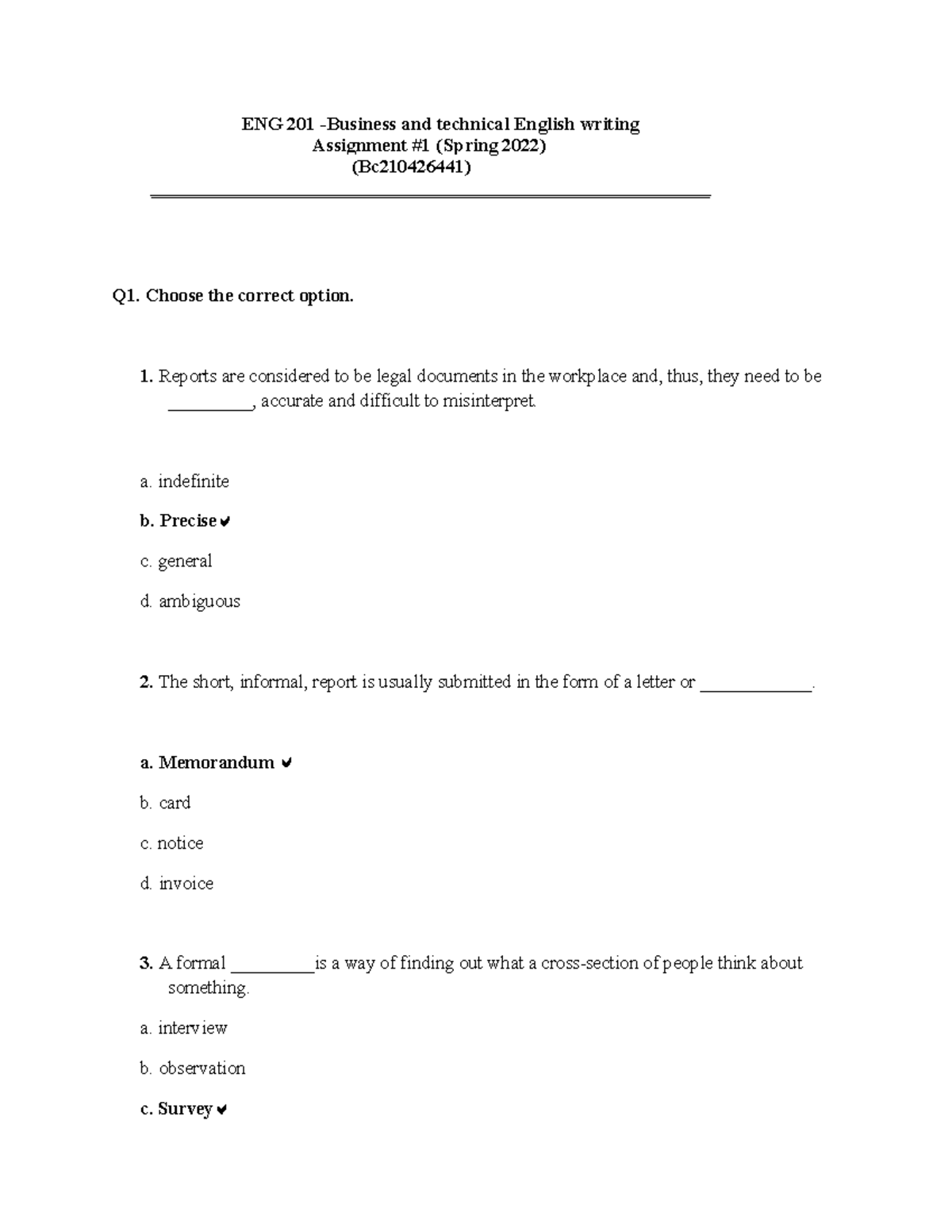 ENG 201 - Assignment 1: Business & Technical English Writing - Studocu