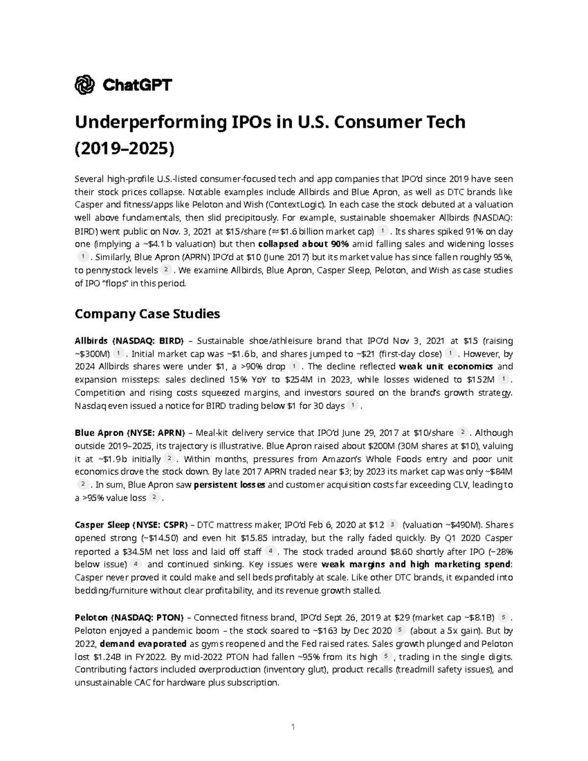 Underperforming IPOs in U.S. Consumer Tech (2019-2025) Case Studies ...