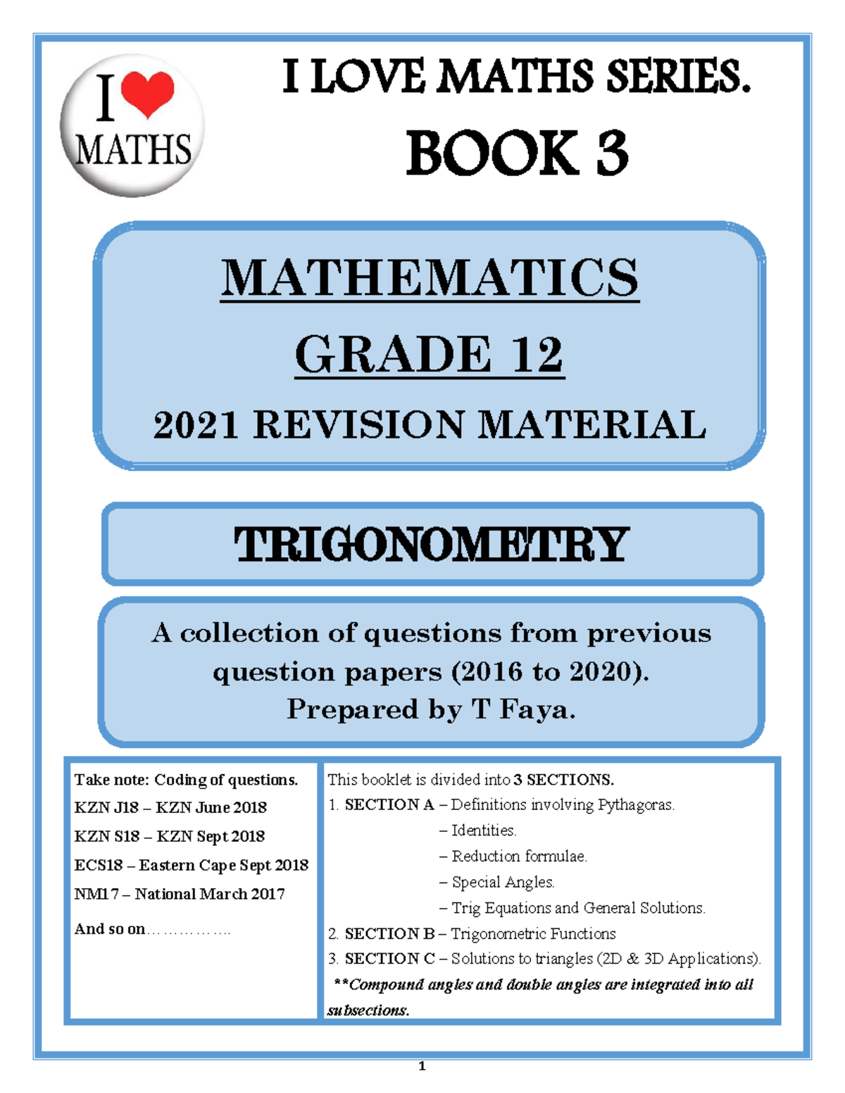 I Love Maths Series: Book 3 Trigonometry Revision (Grade 12) - Studocu