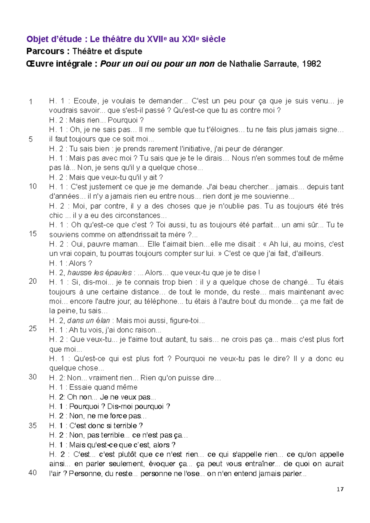 Théâtre et Dispute : Analyse de "Pour un oui ou pour un non" de ...
