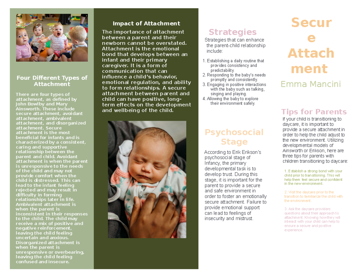 Secure Attachment Handout - Four Different Types of Attachment There ...