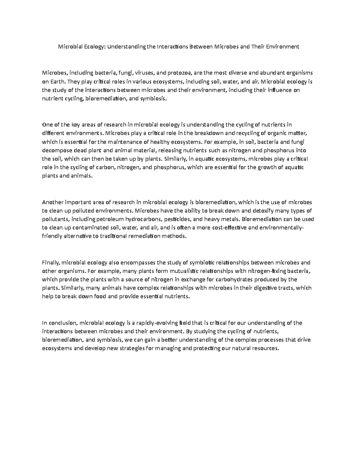 Microbial Ecology Lecture Notes On Ecosystem Interactions