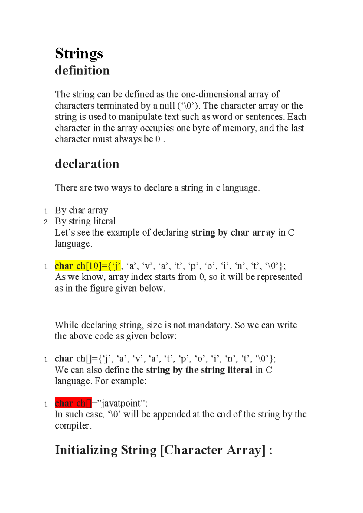 Strings in C++: Definition, Declaration, and Initialization - Studocu