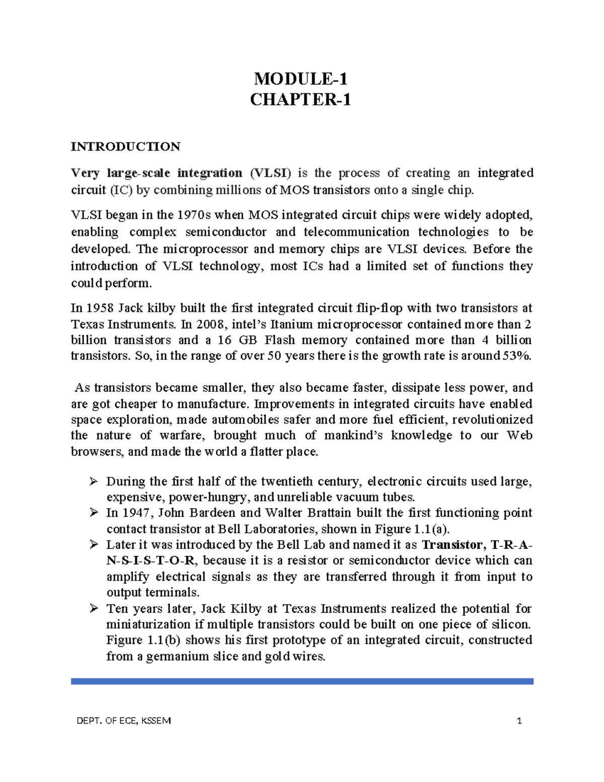 VLSI 21EC63: Overview of Very Large Scale Integration (Module 1) - Studocu