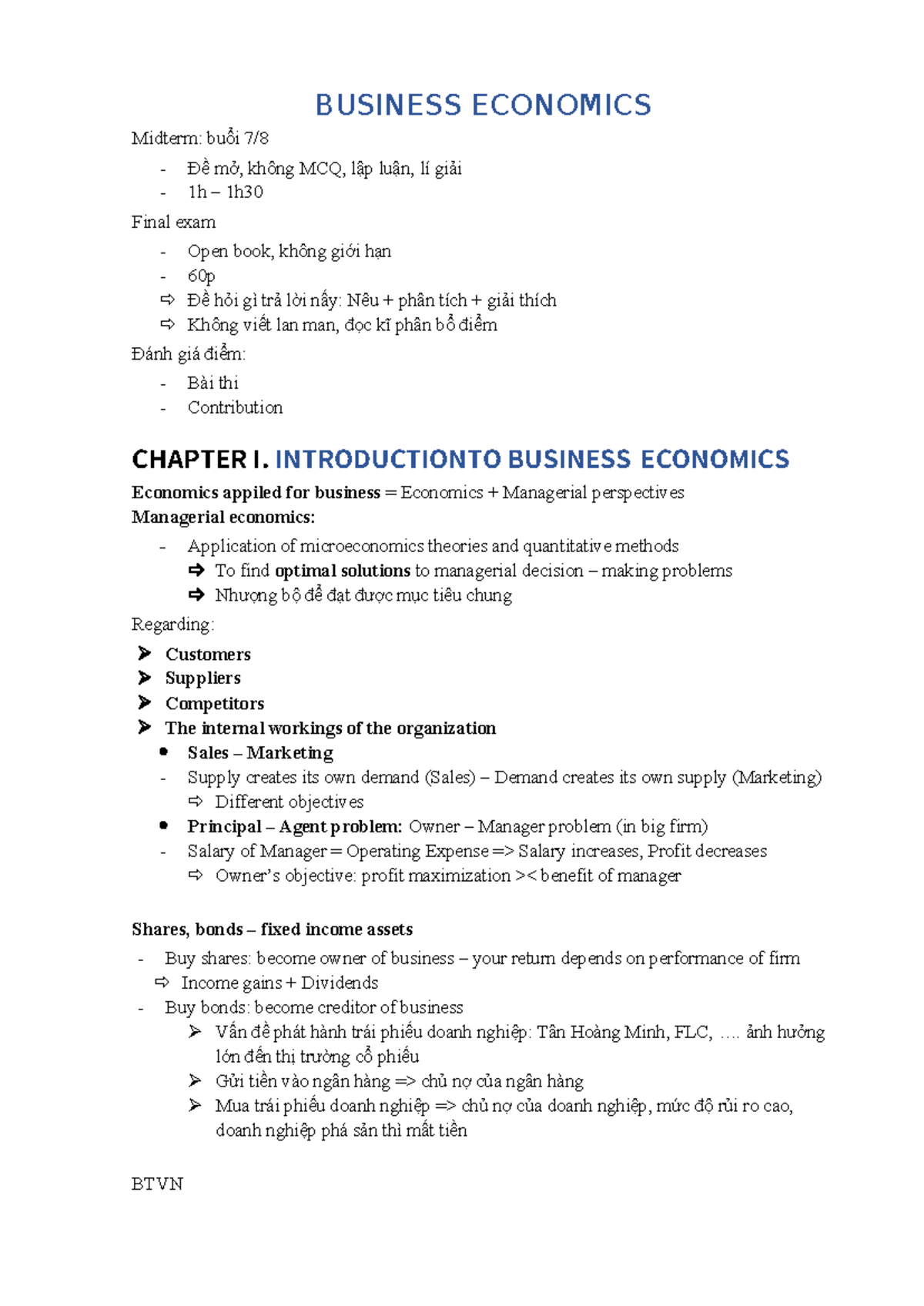 BUSINESS ECONOMICS (Course Code: BE 101) Midterm Review Notes - Studocu