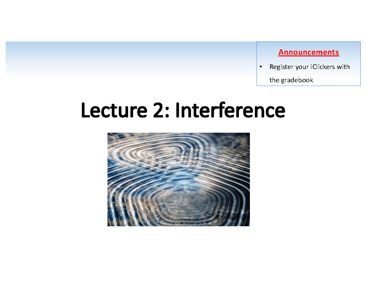Lecture 2: Understanding Harmonic Waves and Interference Concepts - Studocu