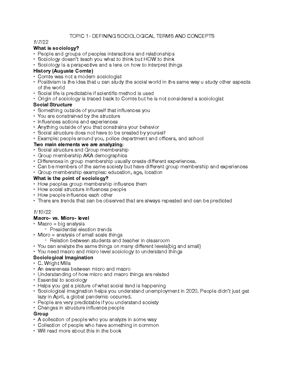Topic 1 notes - TOPIC 1- DEFINING SOCIOLOGICAL TERMS AND CONCEPTS 1/7 ...