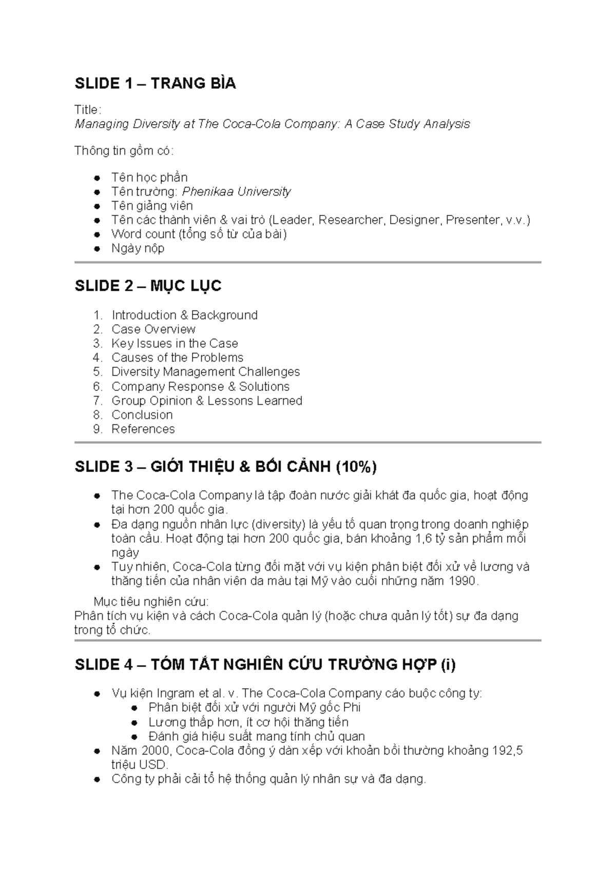 Case Study Analysis: Managing Diversity at The Company (SLIDE) - Studocu
