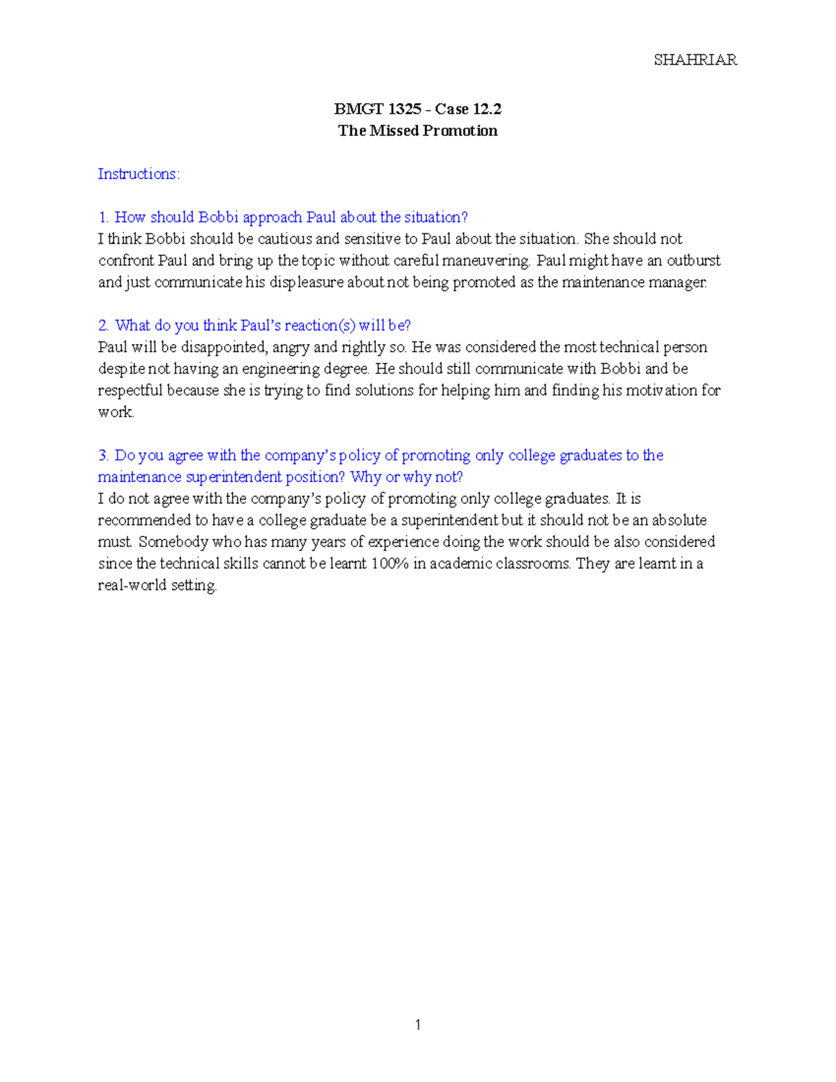 BMGT 1325 - Chapter 12 Case Study: The Missed Promotion Analysis - Studocu