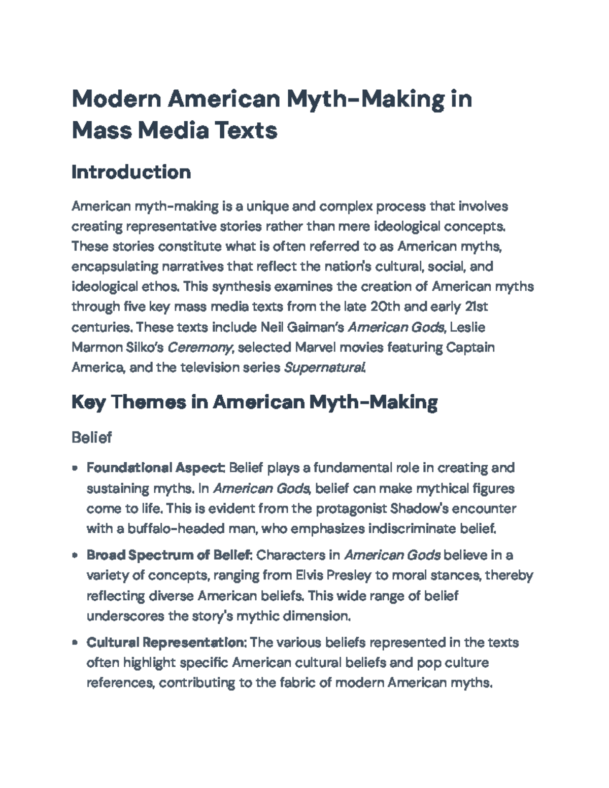 American Myth-Making in Mass Media: Analysis of Key Texts - Modern ...