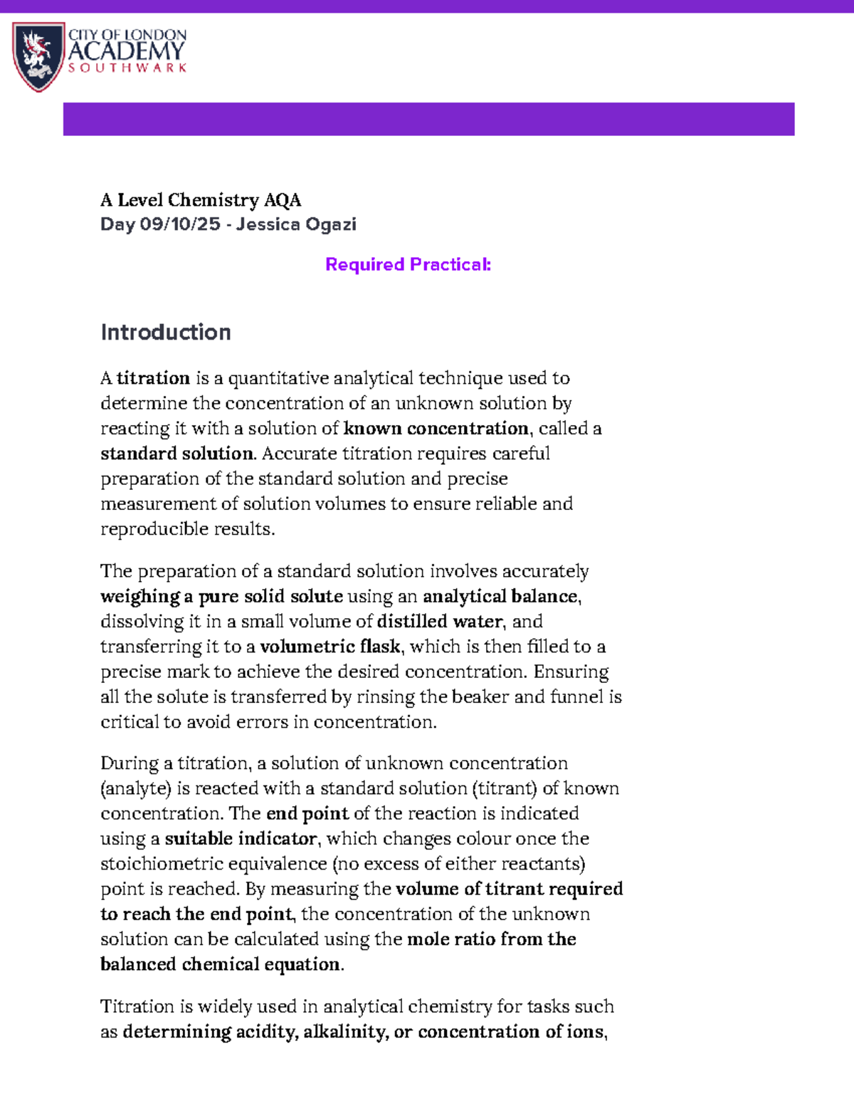 A Level Chemistry AQA Required Practical: Acid-Base Titration Guide ...