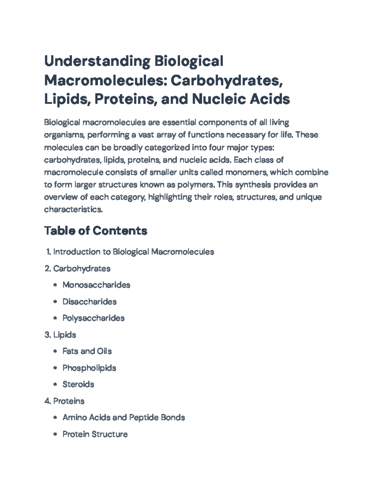 Biological Macromolecules Overview: Carbs, Lipids, Proteins, Nucleic ...
