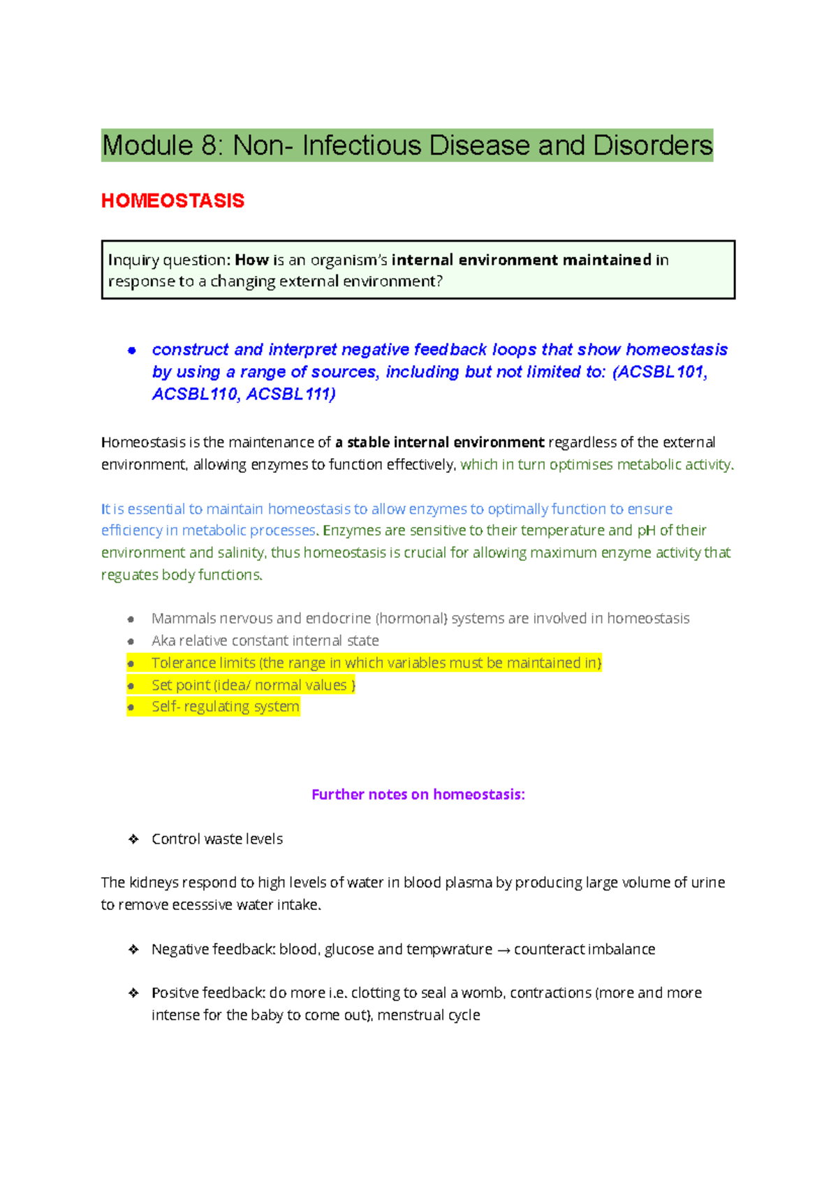 Biology Module 8 Non- Infectious Disease and Disorders - Module 8: Non ...