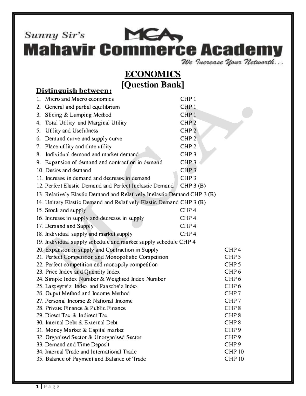 ECO Question Bank: Key Concepts & Comparisons (ECONOMICS) - Studocu