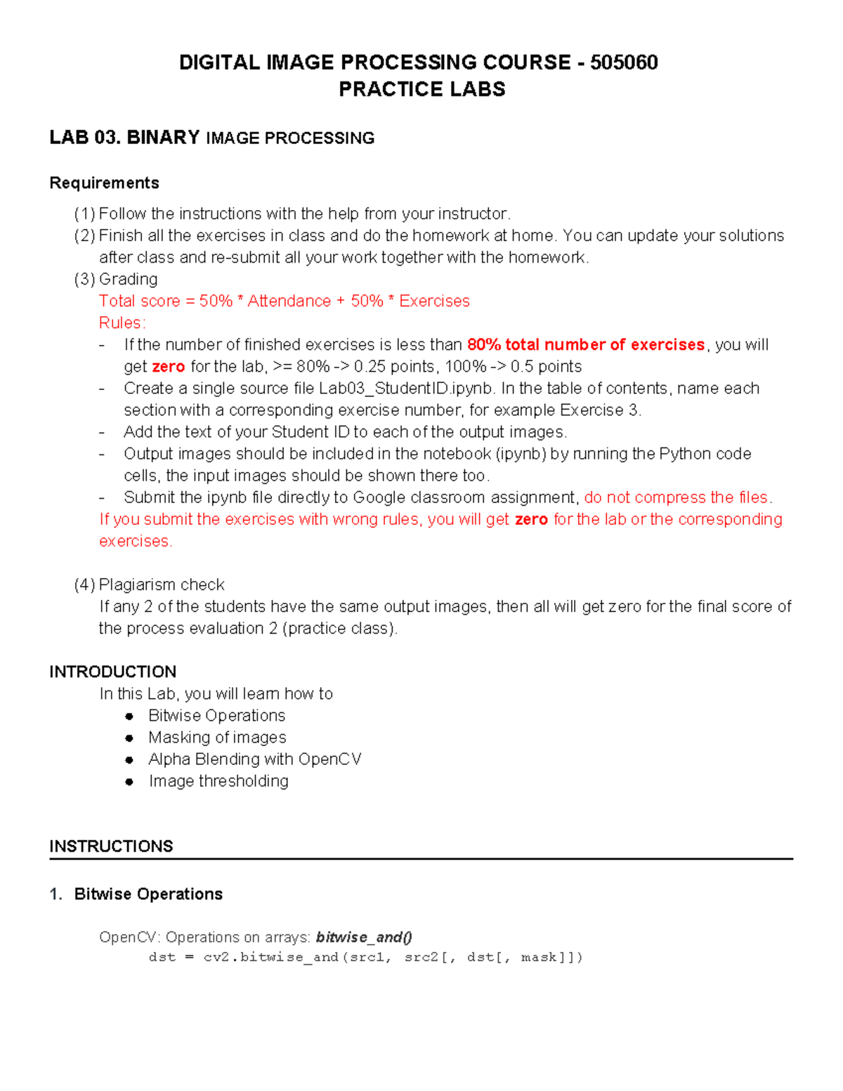 LAB 03 - Digital Image Processing Course 505060 Practice - Studocu