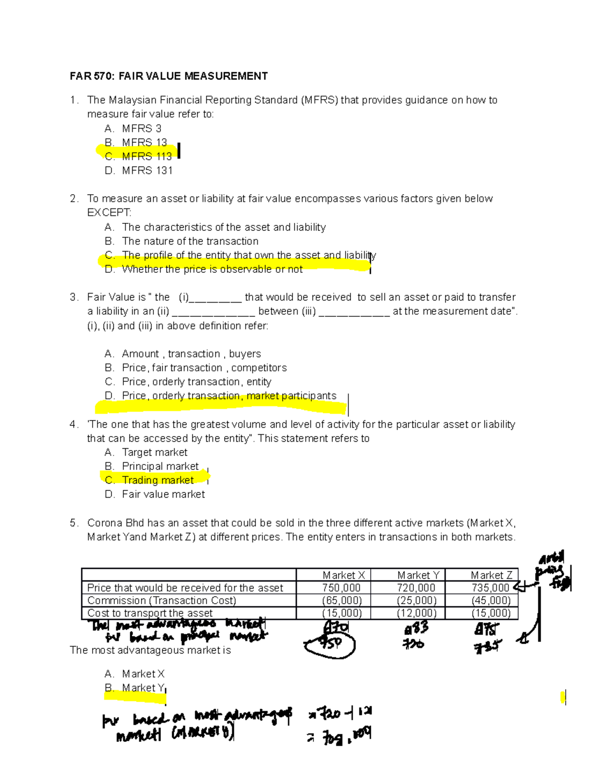 FAR 570: Fair Value Measurement Exercises and Questions - Studocu