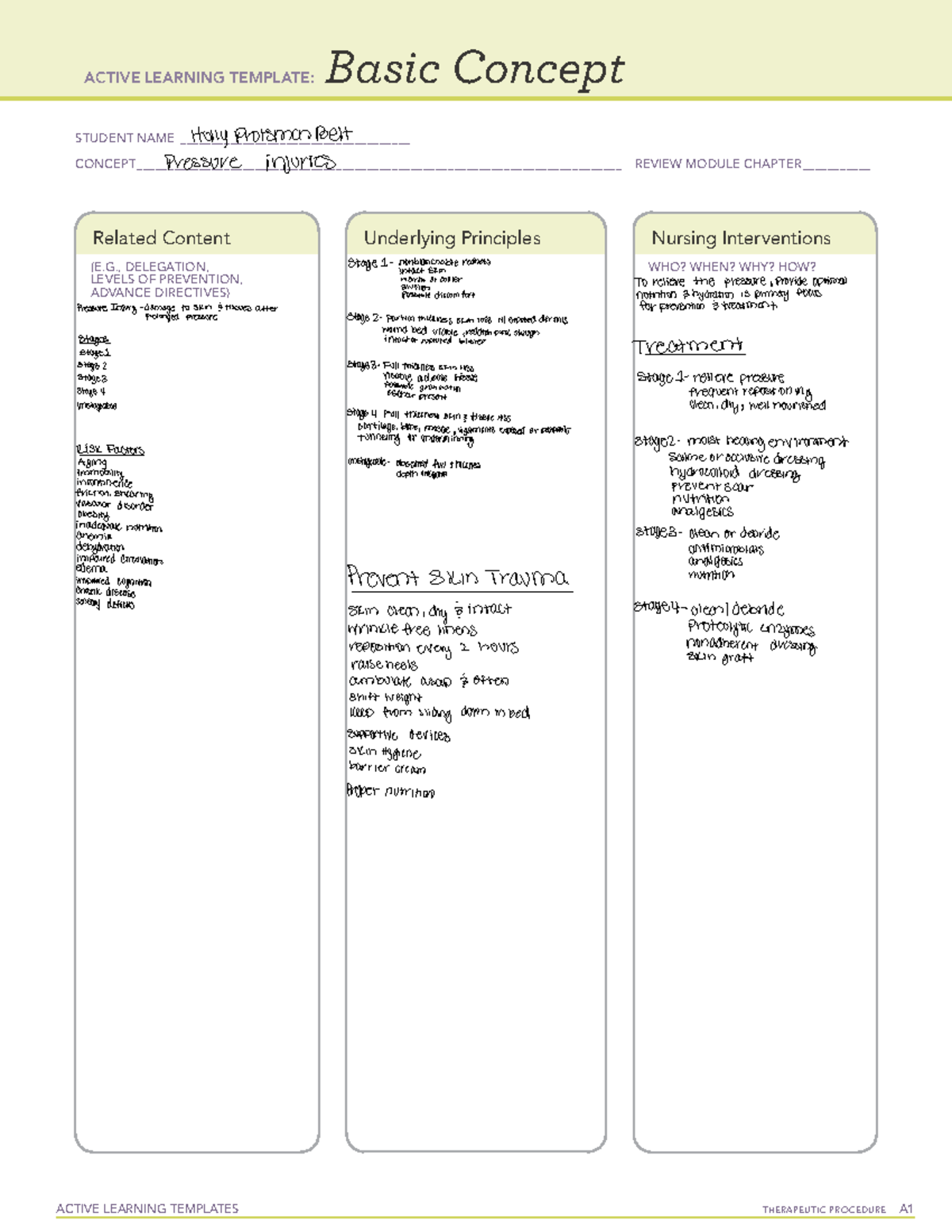 Pressure Injuries - Therapeutic Procedure A (NURS 101) Active Learning ...