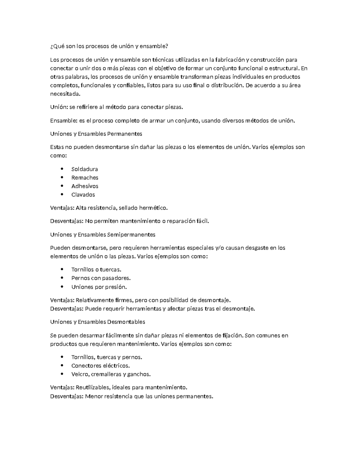 Qué son los procesos de unión y ensamble: Técnicas y Tipos - Studocu