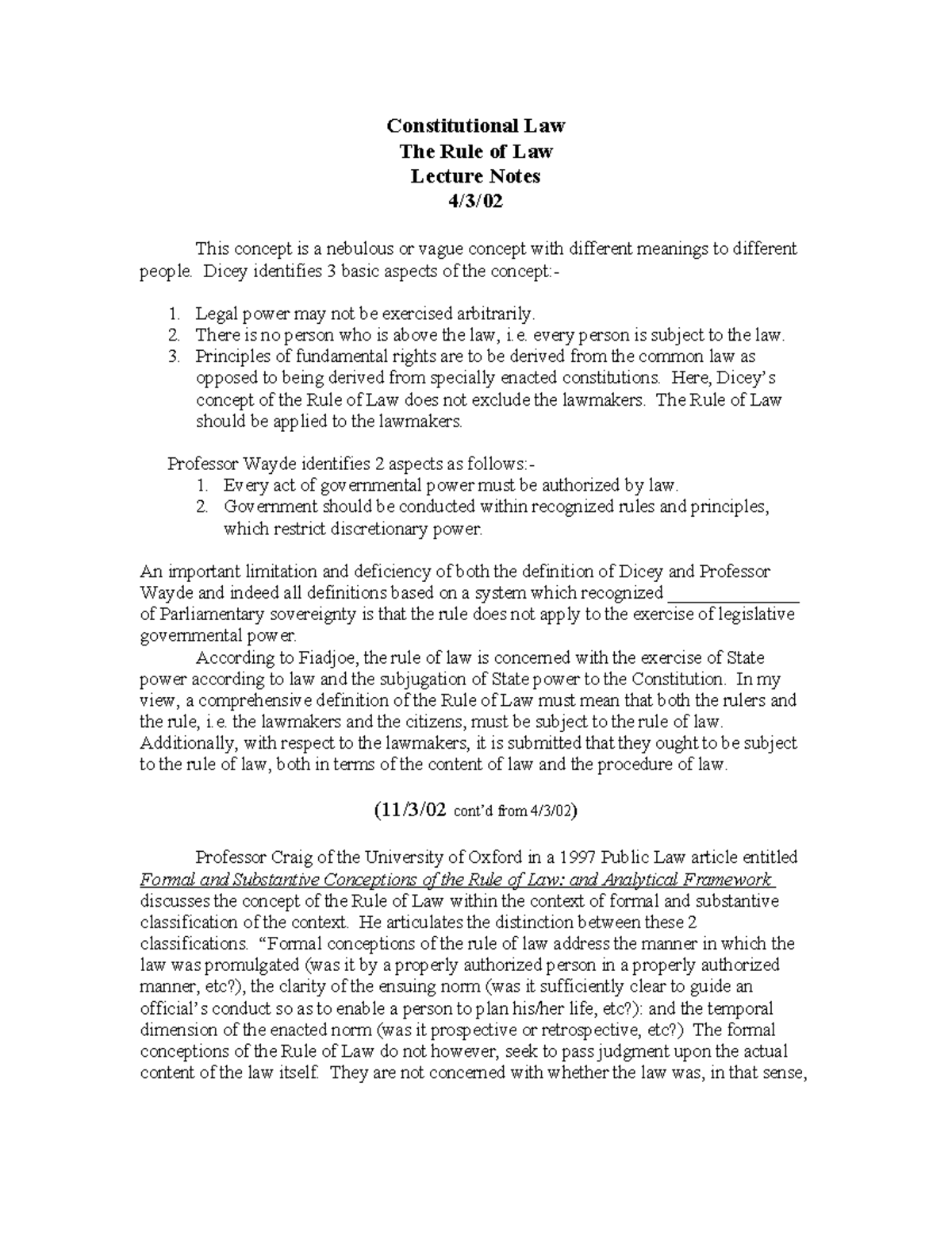 Constitutional Law 101: The Rule of Law (Lecture Notes) - Studocu