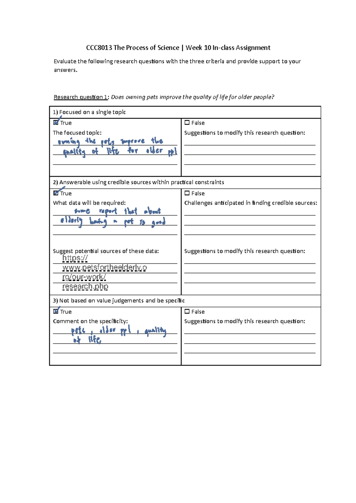 Week 10 Assignment: Evaluating Research Questions in Science - Studocu