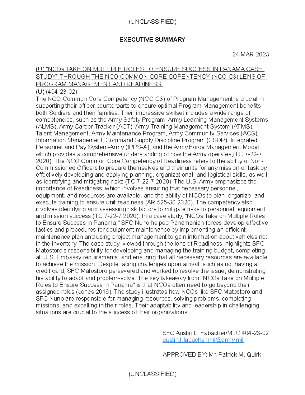 MLC DL SFC Exsum 2: NCO C3 Competencies in Panama Case Study - Studocu