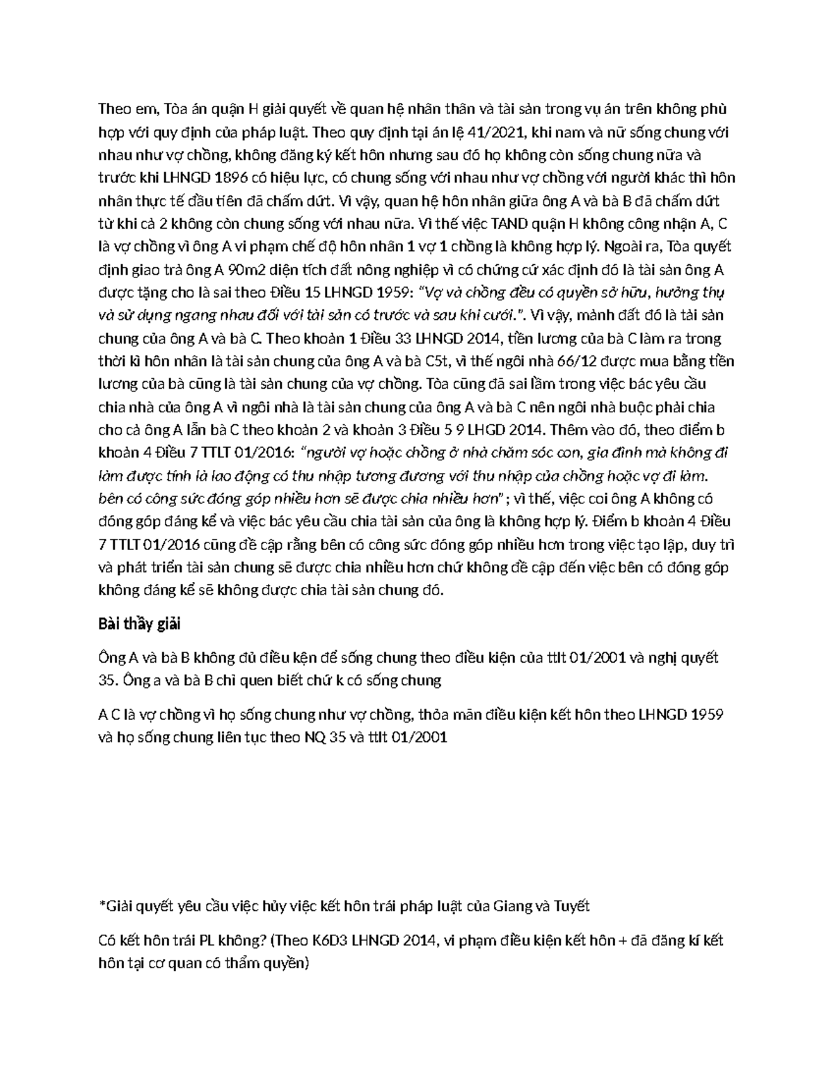 Bài tập HNGD: Phân tích quan hệ nhân thân và tài sản trong vụ án hôn ...