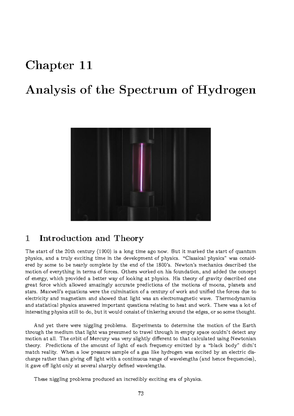 PHYS1001 Chapter 11: Analysis of the Hydrogen Spectrum - Studocu