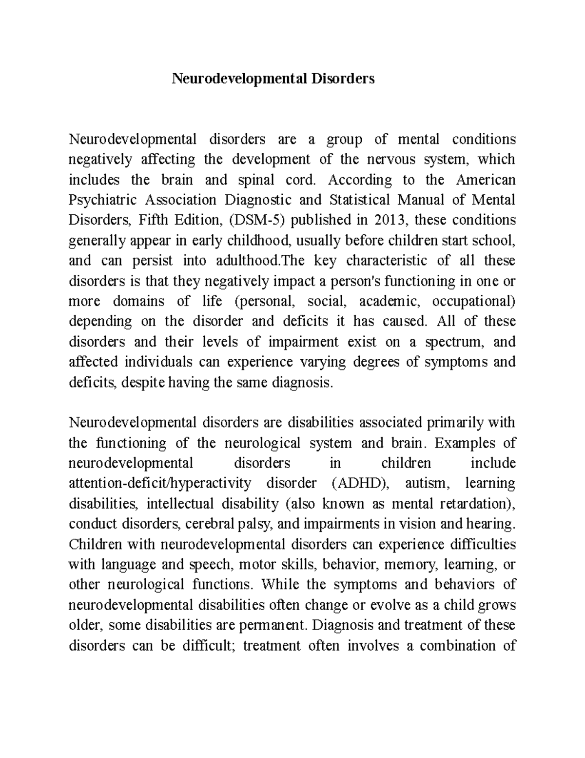 Neurodevelopmental Disorders: Overview and Key Insights - Studocu